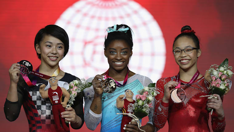 Simone Biles becomes first woman to win four World all-around titles in ...