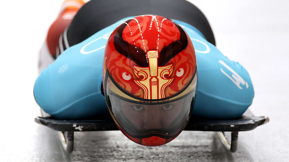 Skeleton helmets at Beijing 2022.