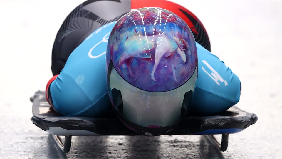 Skeleton helmets at Beijing 2022.