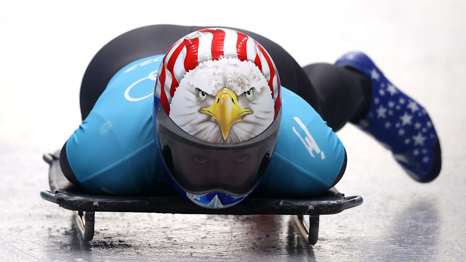 Skeleton helmets at Beijing 2022.