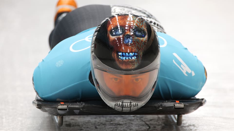 Skeleton helmets at Beijing 2022.
