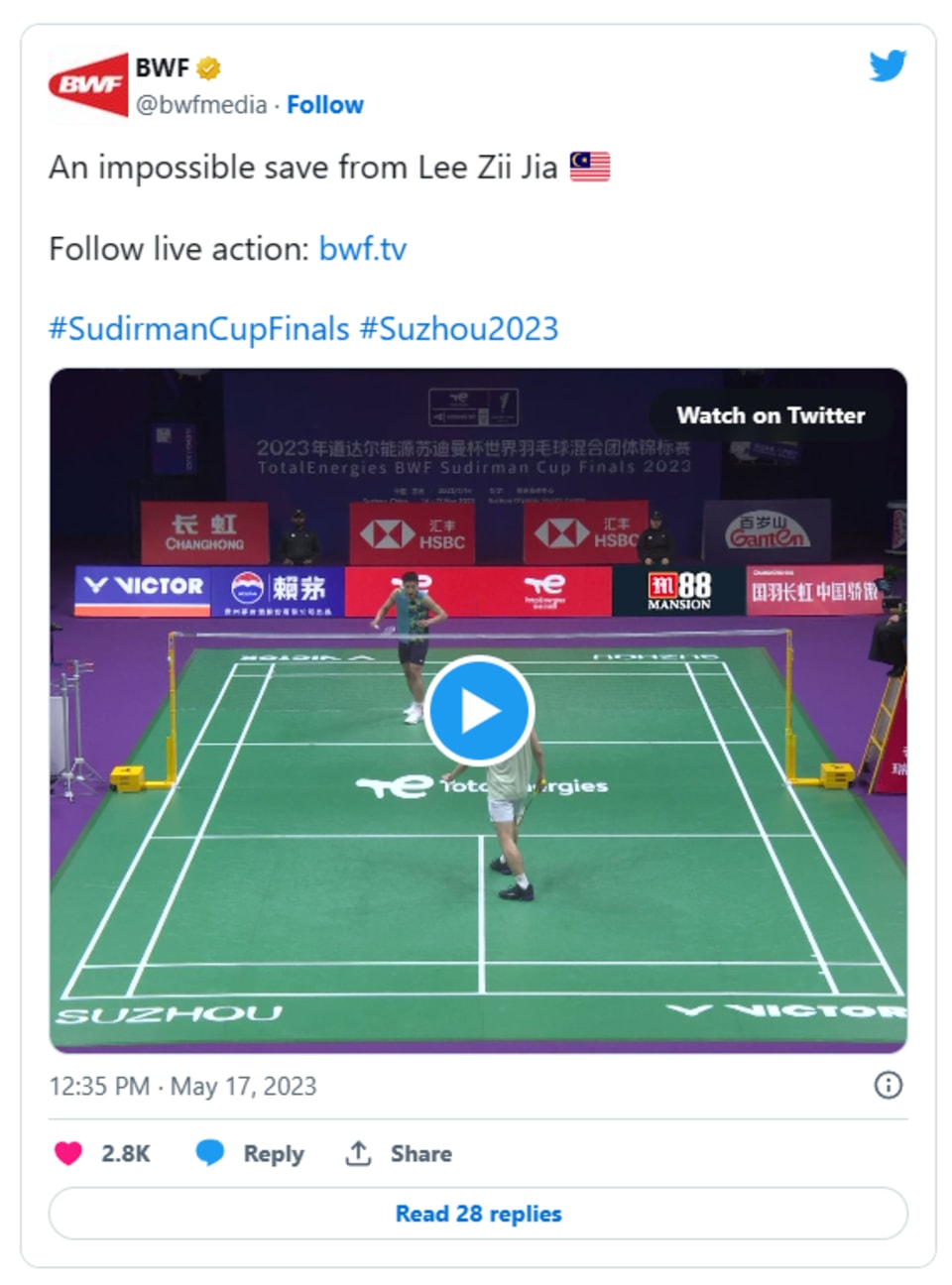 2023年BWF苏迪曼杯第四日综述：李梓嘉力克周天成，马来西亚力压中华台北获得C组榜首