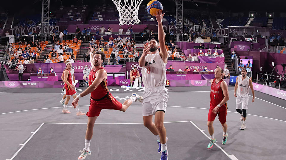 Dejan Majstorovic of Team Serbia drives to the basket in the 3x3 ...