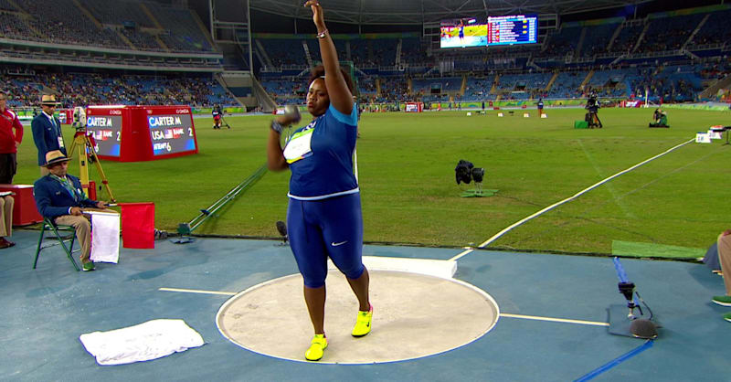 Carter creates USA history by winning first Olympic Women's Shot Put gold