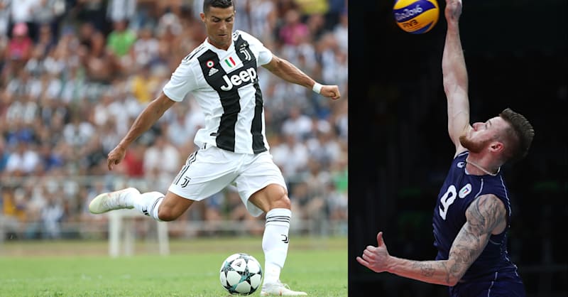 Cristiano Ronaldo challenged by volleyball record holder Zaytsev