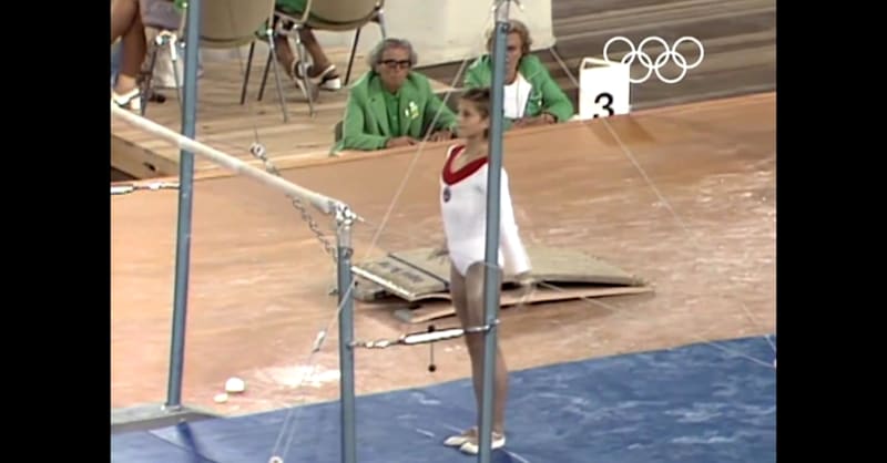 Olga Korbut Bars Routine bei den Olympischen Spielen 1972